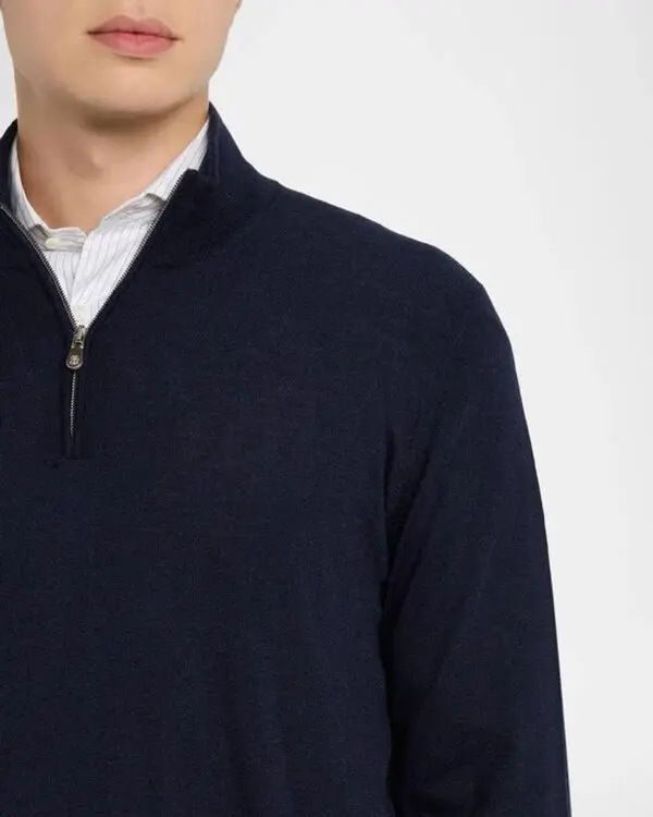Brunello Cucinelli Wool-cashmere Half Zip Pullover Sweater - Navy Blue