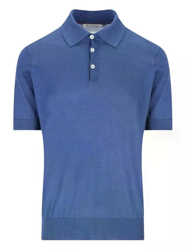 Brunello Cucinelli Ribbed-hem Buttoned Polo Shirt - Blue