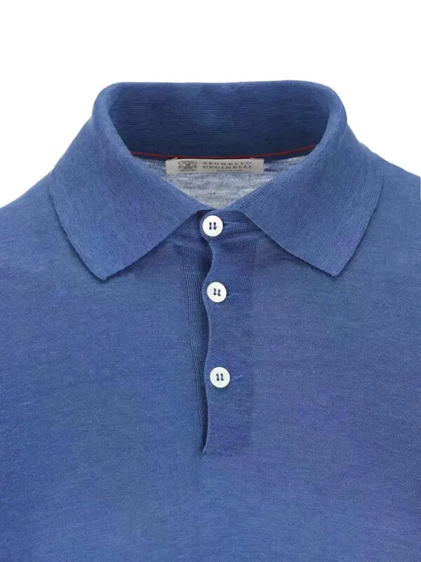 Brunello Cucinelli Ribbed-hem Buttoned Polo Shirt - Blue
