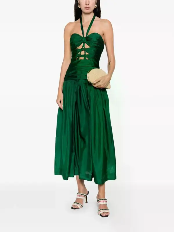 Zimmermann Halter Ruched Midi Dress - Green