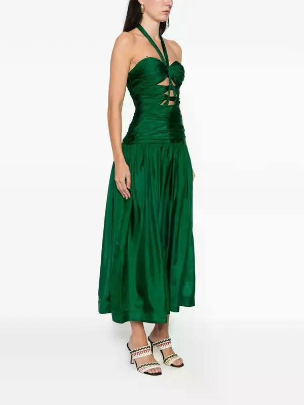 Zimmermann Halter Ruched Midi Dress - Green