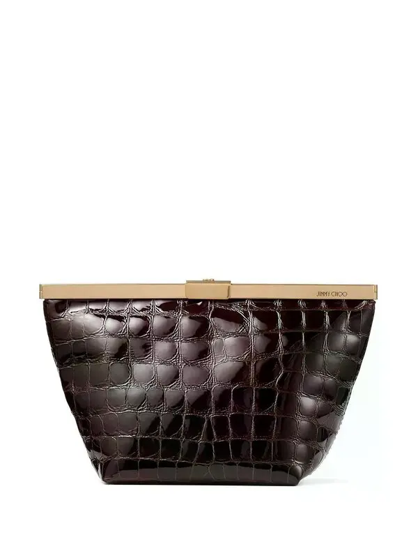JIMMY CHOO Crocodile-effect Chain Clutch Bag - Brown