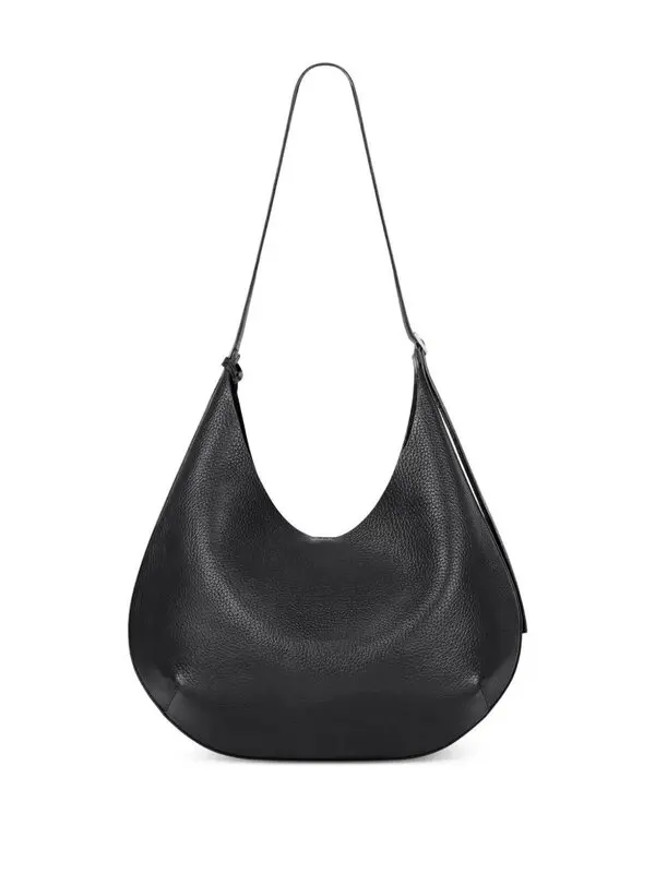 COURREGES Grained Leather Hobo Tote Bag - Black
