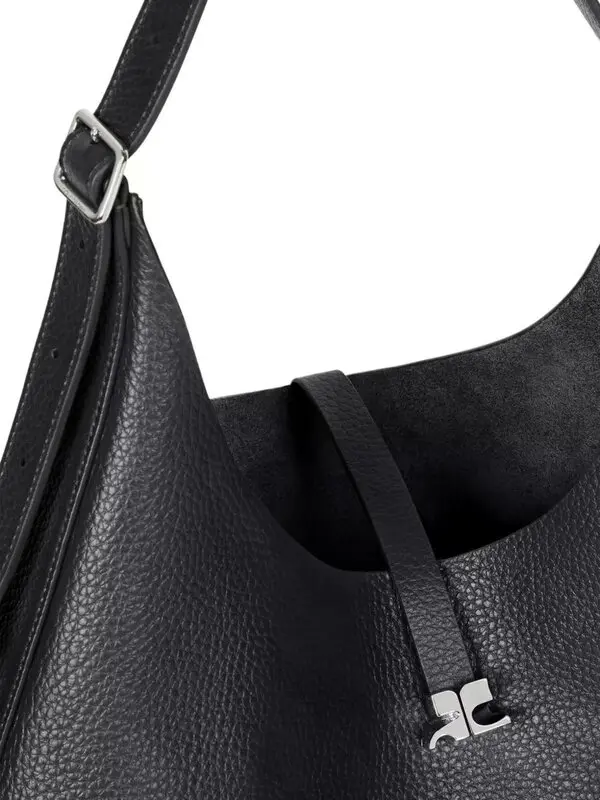 COURREGES Grained Leather Hobo Tote Bag - Black