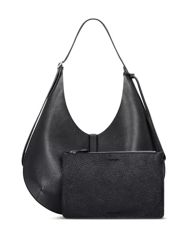 COURREGES Grained Leather Hobo Tote Bag - Black