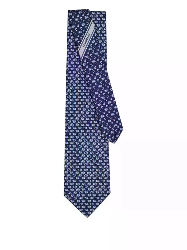 FERRAGAMO Silk Elephant Print Neck Tie - Blue
