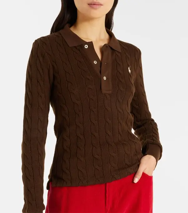 Polo Ralph Lauren Cable-knit Cotton Polo Sweater - Brown