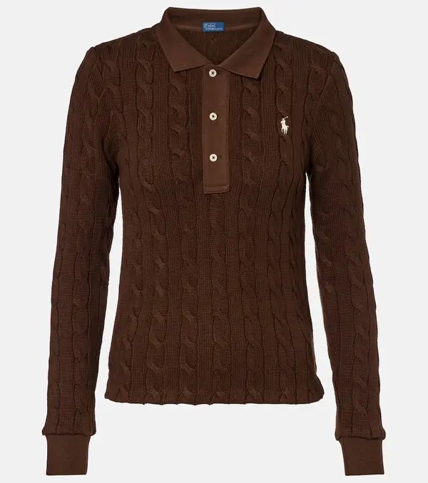 Polo Ralph Lauren Cable-knit Cotton Polo Sweater - Brown