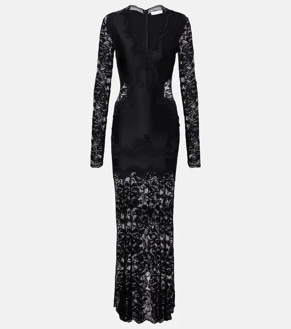 Rabanne Lace-trimmed Jersey Maxi Dress - Black