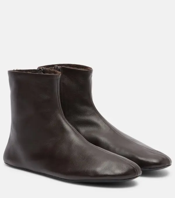 THE ROW Stella Shearling-lined Leather Ankle Boots - Brown