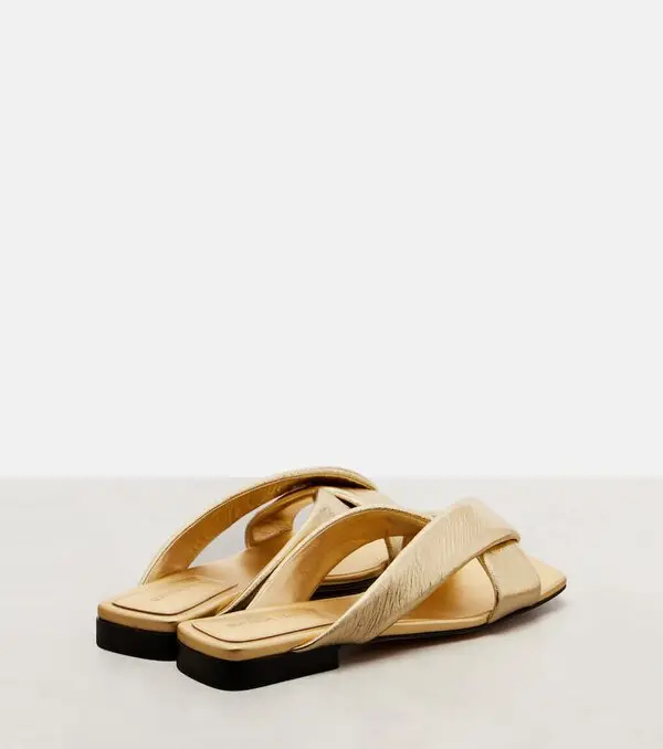Bottega Veneta Riva Metallic Leather Mules - Gold