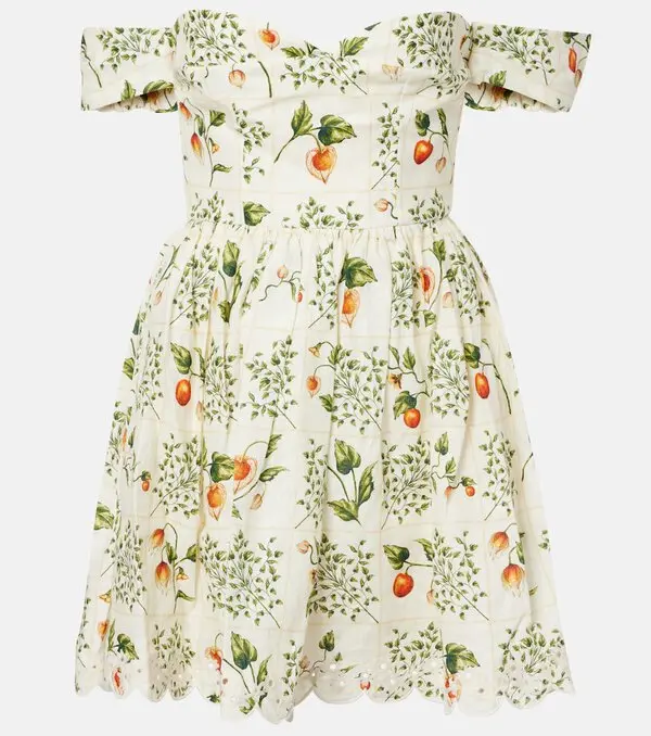 Agua Bendita Poesia Off-shoulder Linen Minidress - Multicoloured