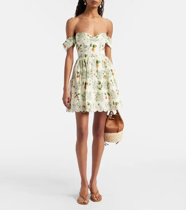 Agua Bendita Poesia Off-shoulder Linen Minidress