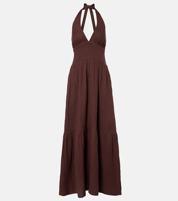 Melissa Odabash Shay Halterneck Cotton Maxi Dress - Brown