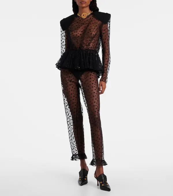 Chloé Polka-dot Peplum Tulle Top