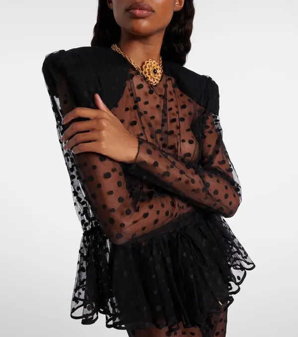 Chloé Polka-dot Peplum Tulle Top