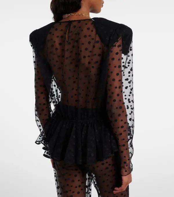Chloé Polka-dot Peplum Tulle Top