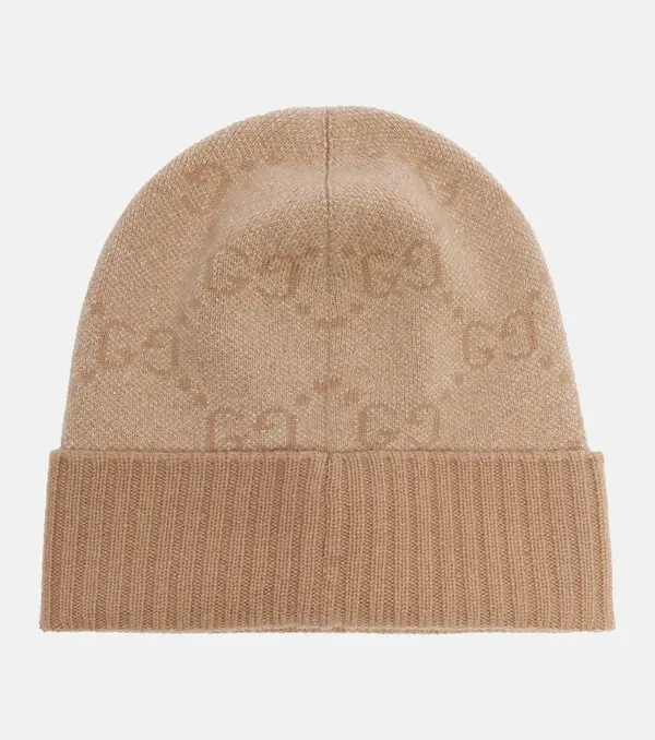 Gucci Gg Cashmere-blend Lamé Beanie - Beige