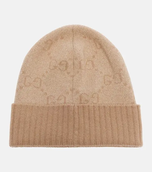 Gucci Gg Cashmere-blend Lamé Beanie - Beige