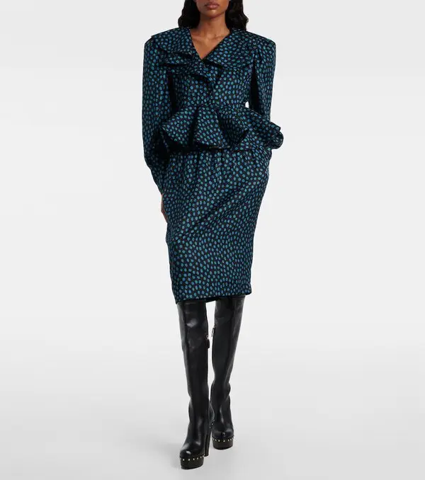 Chloé Polka-dot Silk Jacquard Pencil Skirt