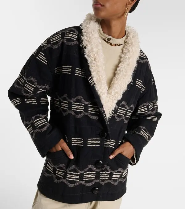 MARANT ETOILE Cotton-blend Jacquard Shawl Collar Jacket - Black