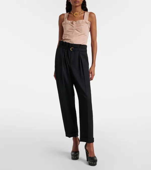 Chloé Gathered Ruffled Taffeta Crop Top