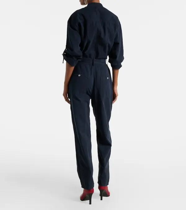 MARANT ETOILE Belted Cotton And Linen Jumpsuit - Black