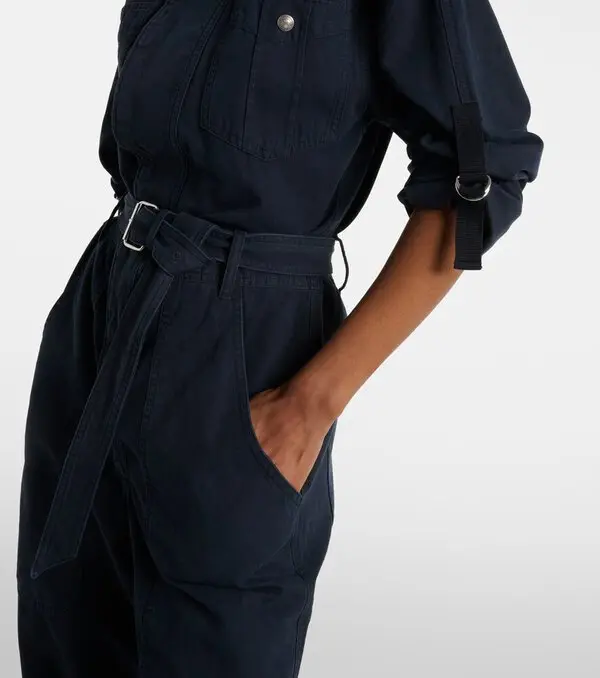 MARANT ETOILE Belted Cotton And Linen Jumpsuit - Black