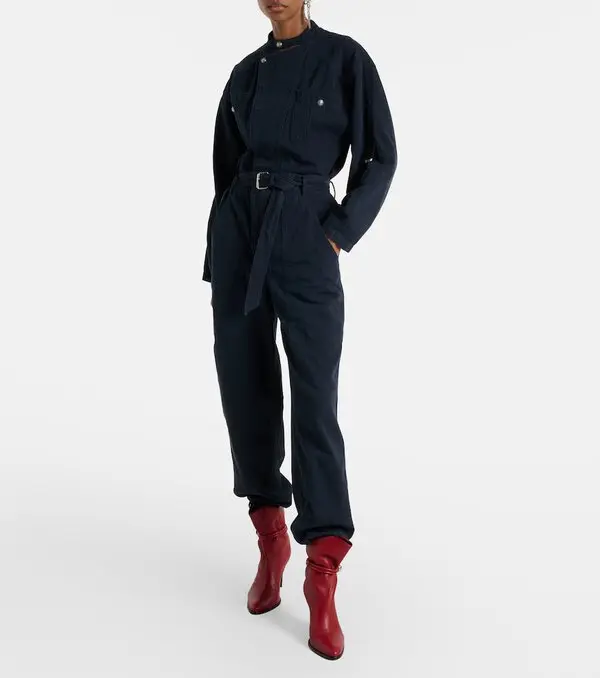 MARANT ETOILE Belted Cotton And Linen Jumpsuit - Black