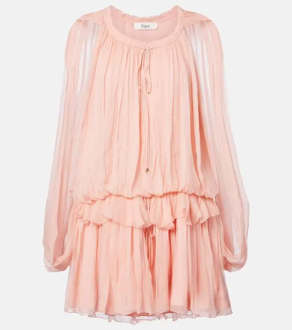 Chloé Caped Ruffled Silk Muslin Minidress