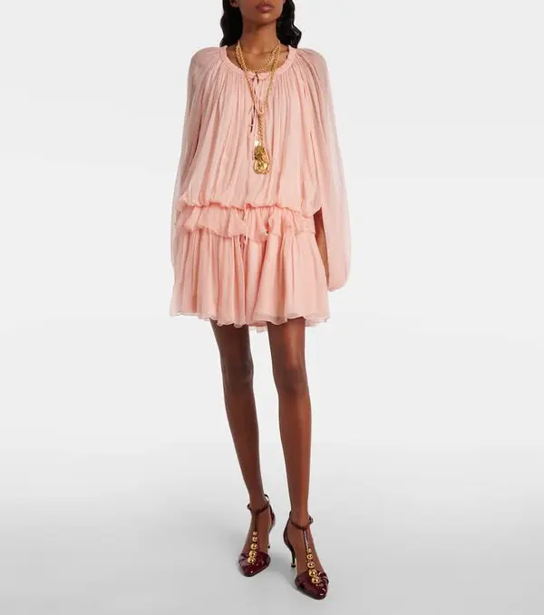 Chloé Caped Ruffled Silk Muslin Minidress