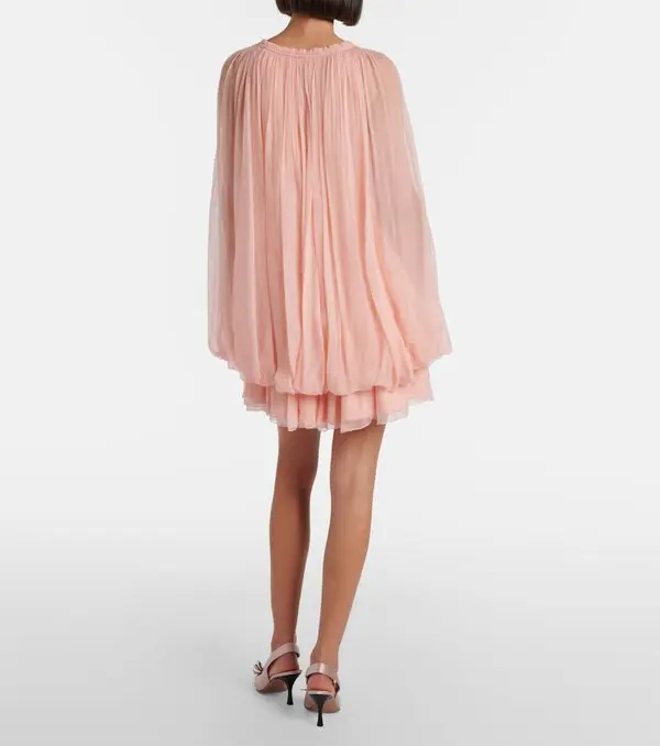 Chloé Caped Ruffled Silk Muslin Minidress - Pink
