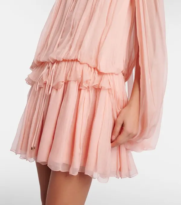 Chloé Caped Ruffled Silk Muslin Minidress - Pink