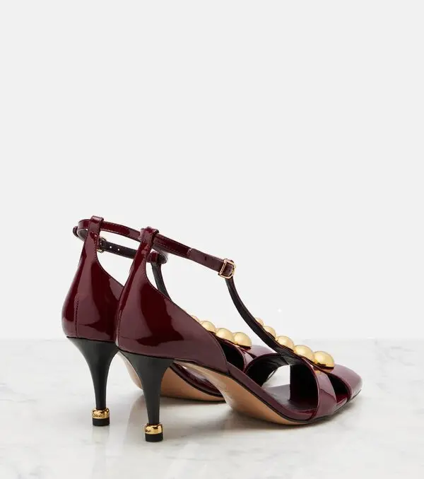 Chloé Cleia 70 Studded Patent Leather Pumps - Burgundy