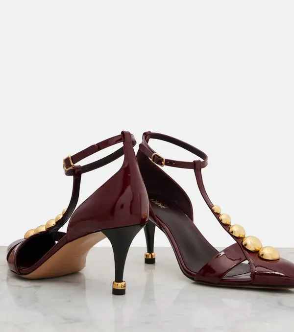 Chloé Cleia 70 Studded Patent Leather Pumps - Burgundy