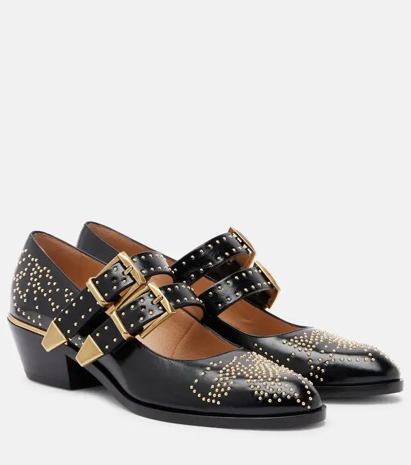 Chloé Susanna Studded Leather Mary Jane Pumps - Black