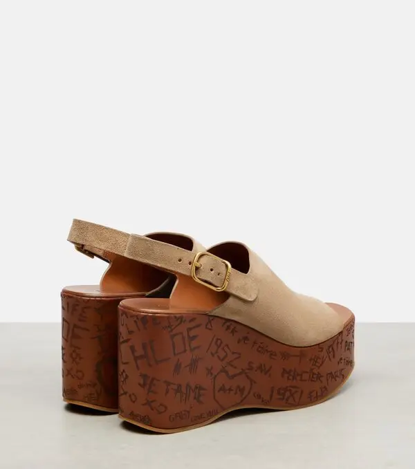 Chloé Maxime 80 Suede Wedge Sandals - Beige