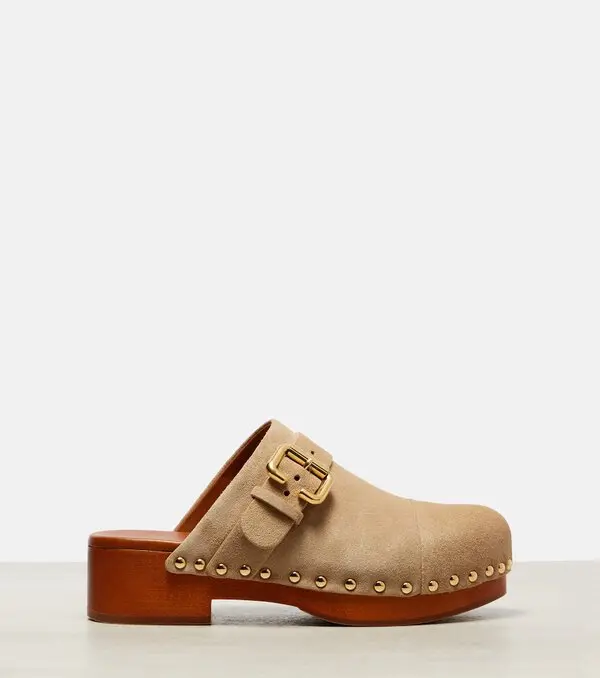 Chloé Jeannette 40 Embellished Suede Clogs - Beige