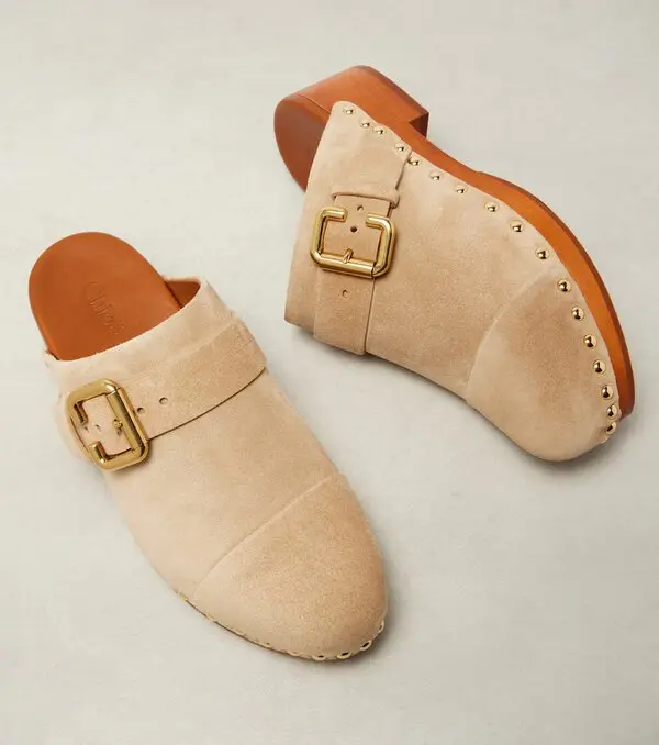 Chloé Jeannette 40 Embellished Suede Clogs - Beige