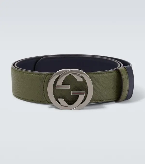 Gucci Double G Reversible Leather Belt - Blue