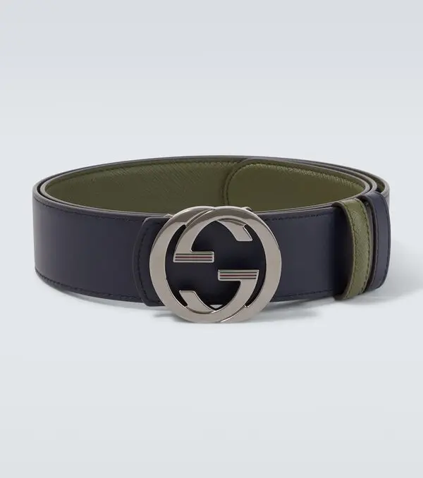 Gucci Double G Reversible Leather Belt - Blue