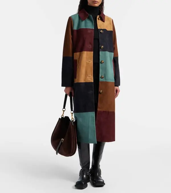 Rixo Patchwork Suede Coat - Multicoloured