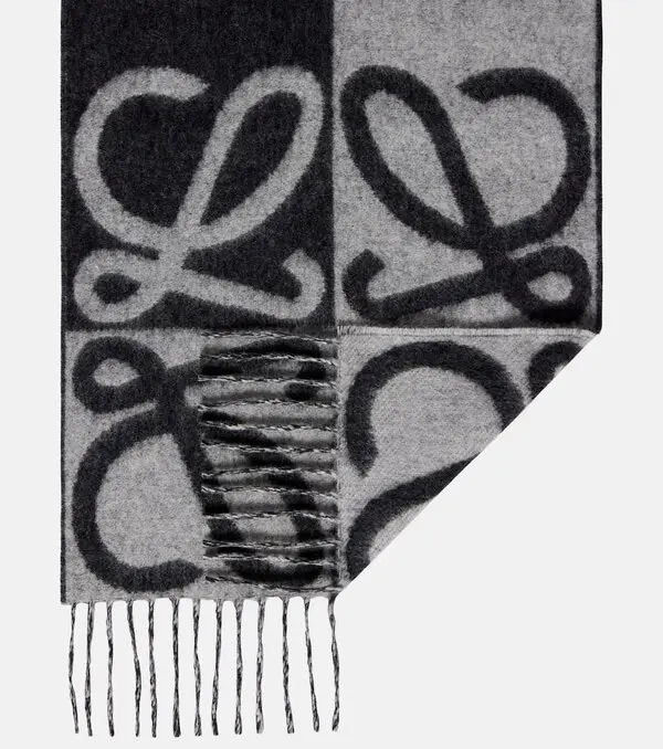 Loewe Anagram Wool And Cashmere Scarf - Grey