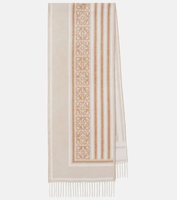 Loewe Anagram Wool And Cashmere Jacquard Scarf - Beige