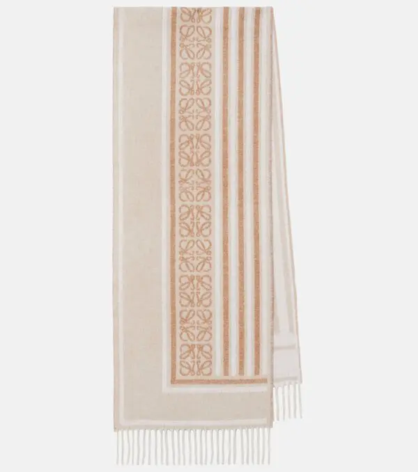 Loewe Anagram Wool And Cashmere Jacquard Scarf - Beige