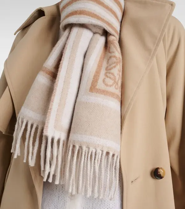 Loewe Anagram Wool And Cashmere Jacquard Scarf - Beige