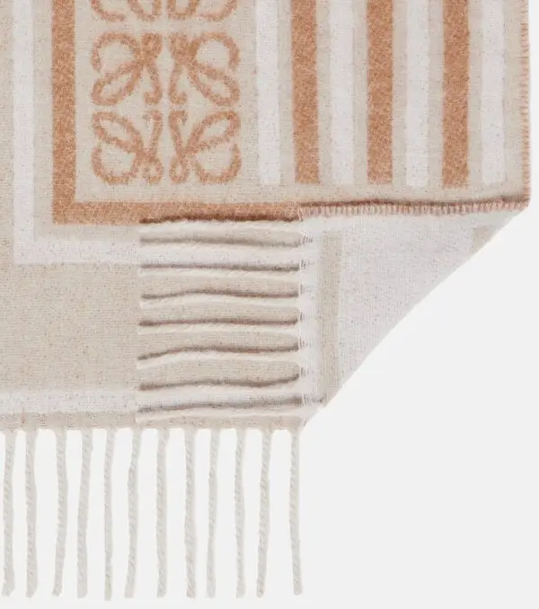 Loewe Anagram Wool And Cashmere Jacquard Scarf - Beige