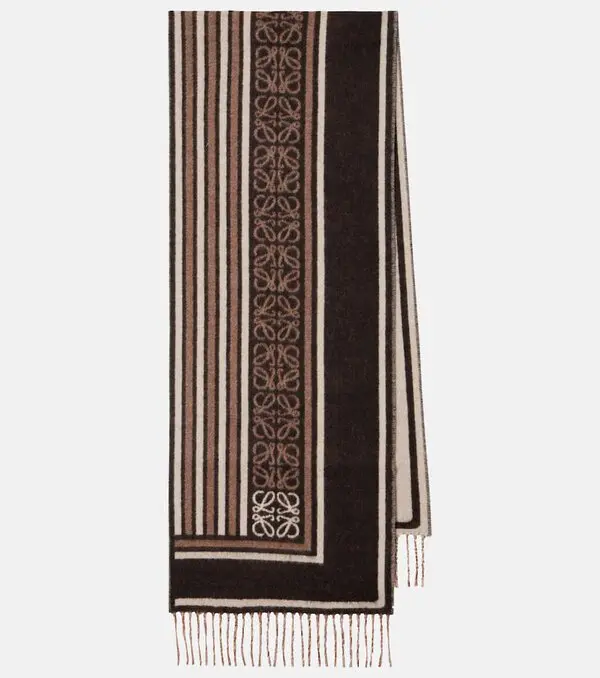 Loewe Anagram Wool And Cashmere Jacquard Scarf - Brown