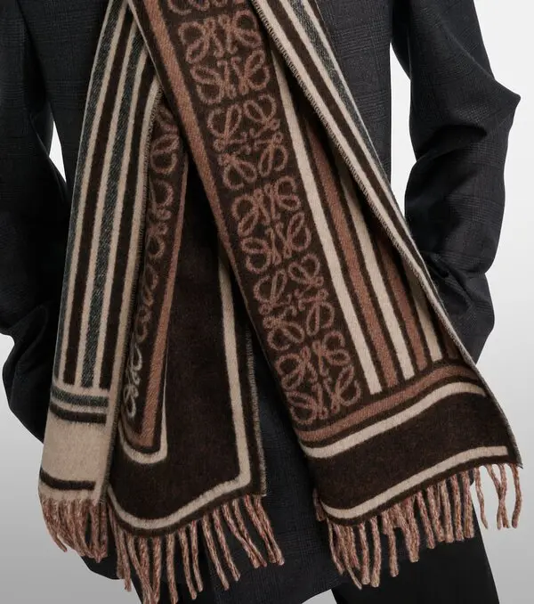 Loewe Anagram Wool And Cashmere Jacquard Scarf - Brown