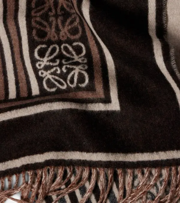 Loewe Anagram Wool And Cashmere Jacquard Scarf - Brown